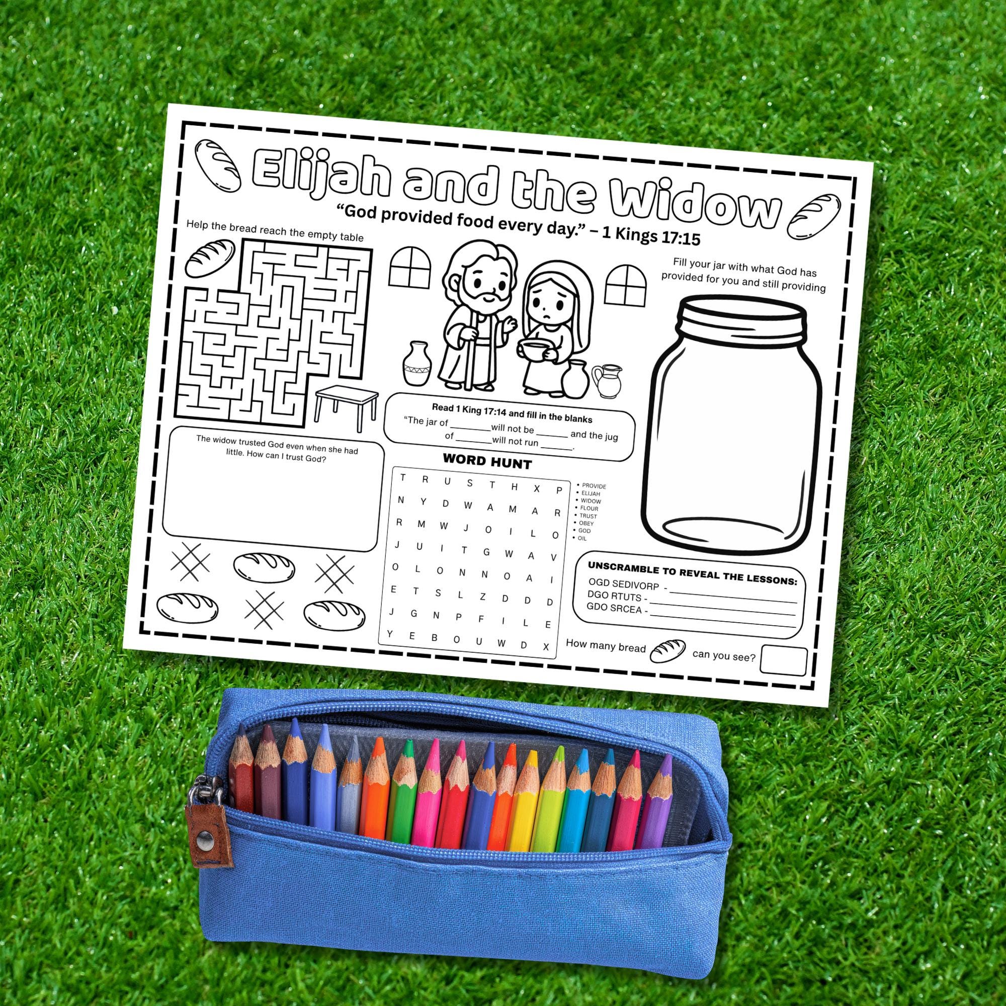 Elijah and the Widow Activity Placemat Church Kids Bible Story Prophet ...