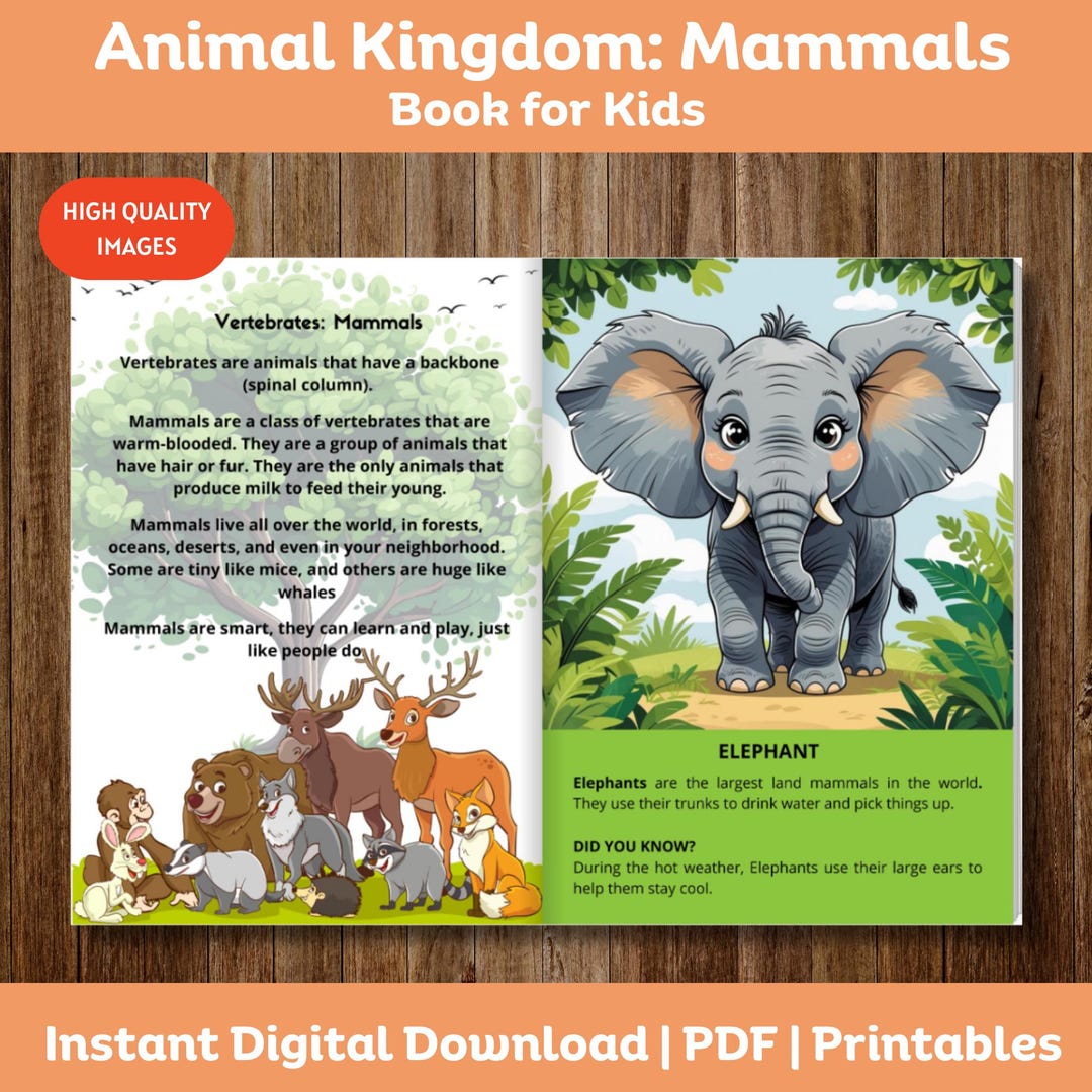 Animal Kingdom Mammals Book: Fun Facts for Kids (digital Download, PDF ...