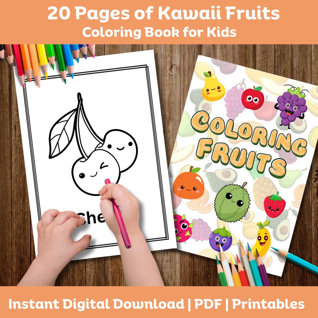 20 Kawaii Fruit Coloring Pages Cute & Funny Fruit Character Designs for ...