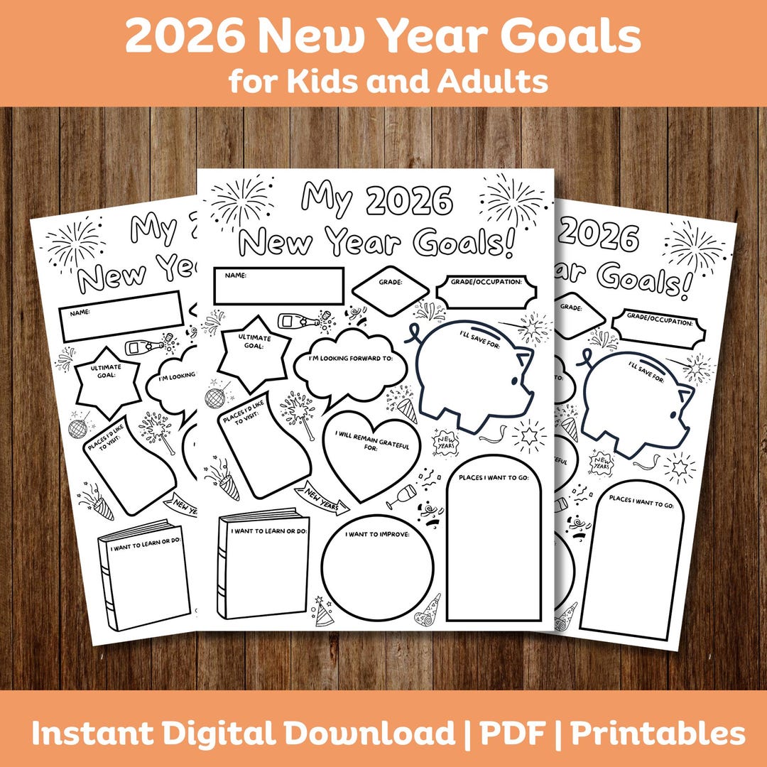 2026 Goals New Year Resolutions Activity Worksheet for Kids and Adults ...