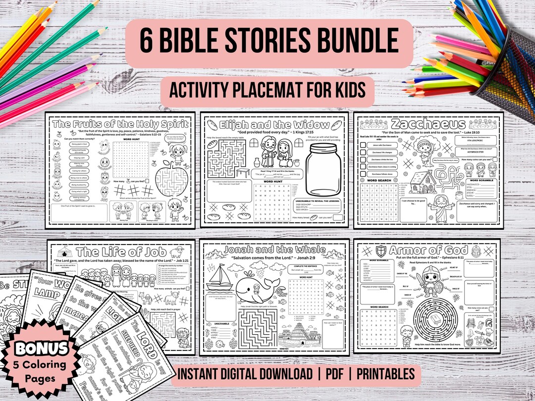 Bible Stories Activity Sheets Bundle for Kids, Christian Bible Activity ...