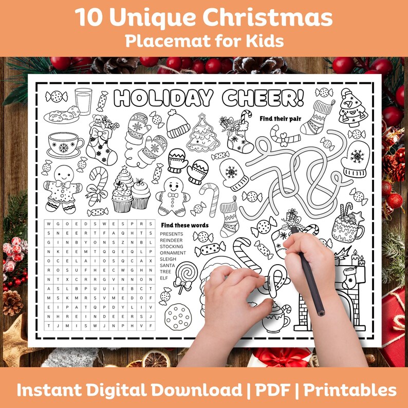 Christmas Activity Placemat, Christmas Coloring Placemat, Printable ...