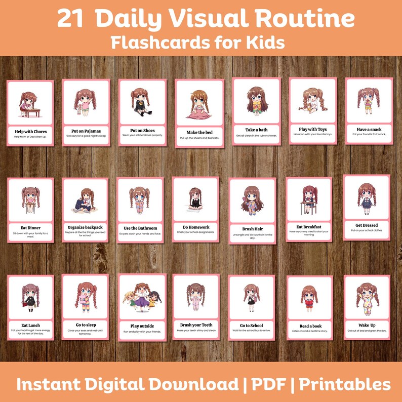 Kawaii Kids Daily Routine Flashcards Visual Schedule Toddler Routine ...