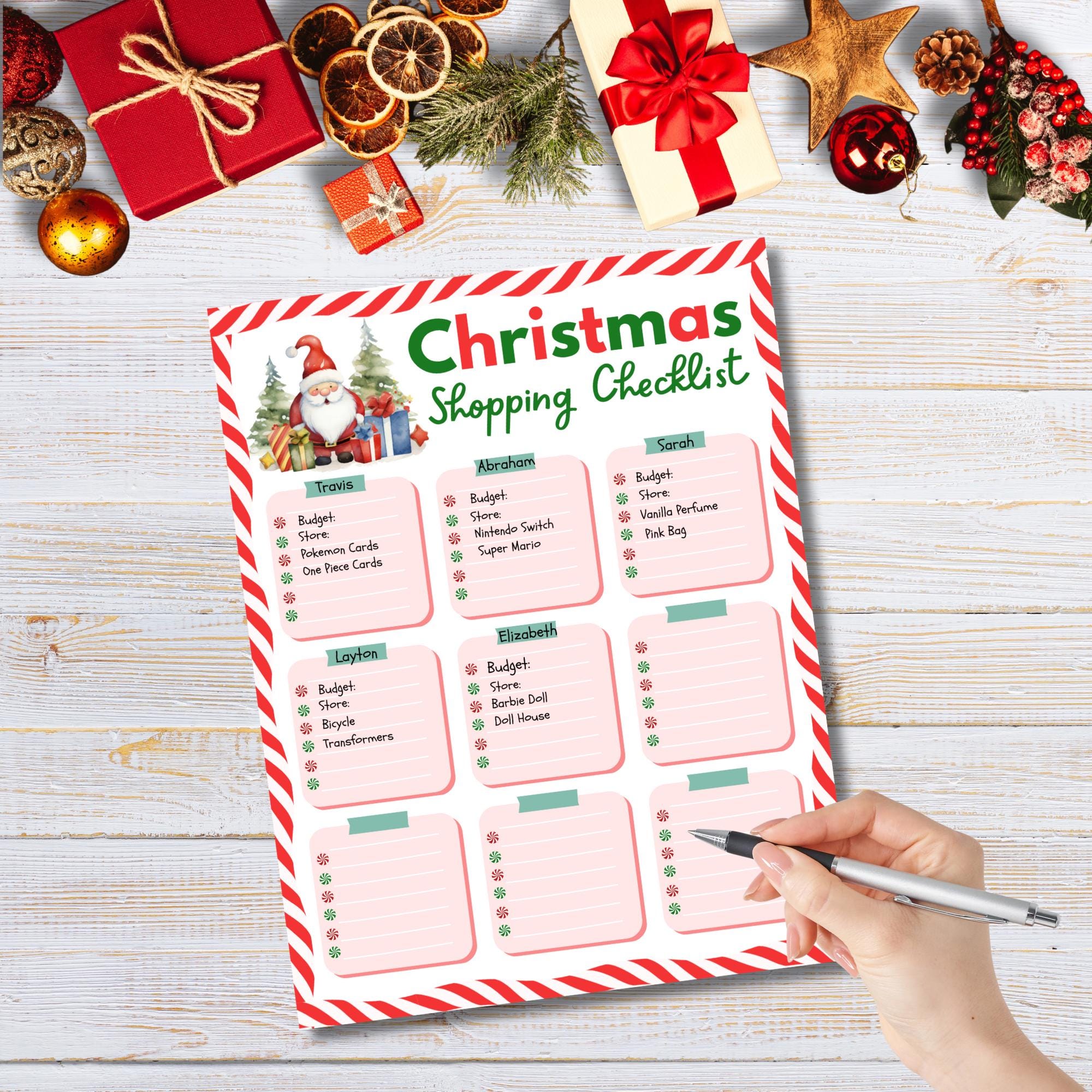 Christmas Shopping List Printable Christmas Gift List Holiday Shopping ...