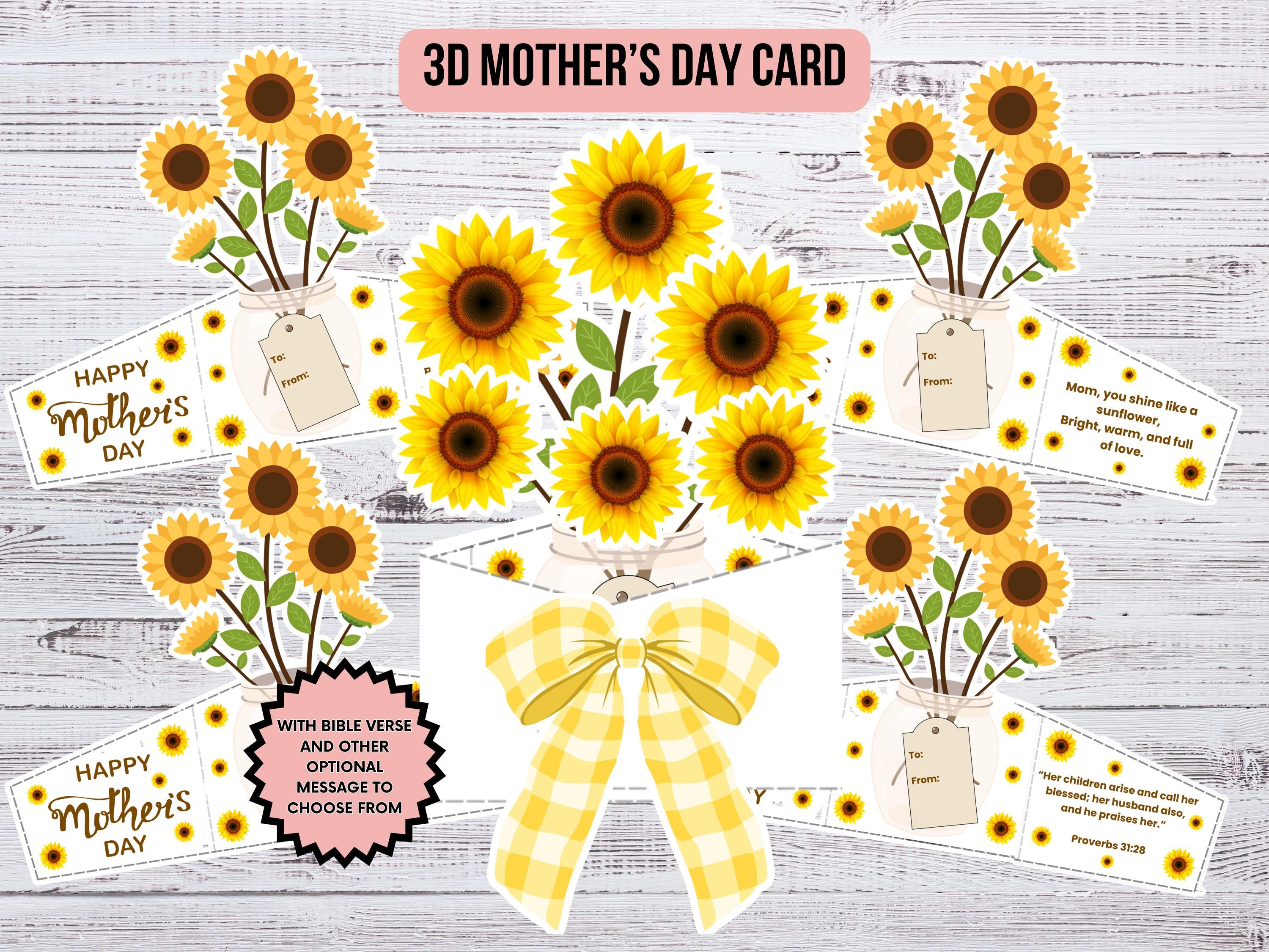 Printable Mother's Day Flower Craft 3D Card DIY Gift From Kids Gift for ...