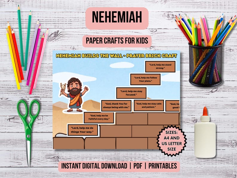 Nehemiah Rebuilds the Wall Craft for Kids Church Bible Coloring Sunday ...