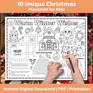 Christmas Activity Placemat, Christmas Coloring Placemat, Printable ...