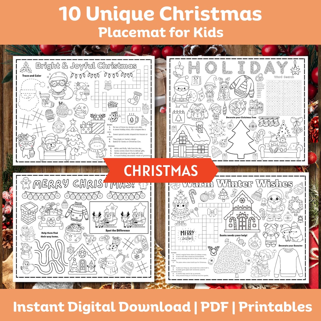 Christmas Activity Placemat, Christmas Coloring Placemat, Printable ...