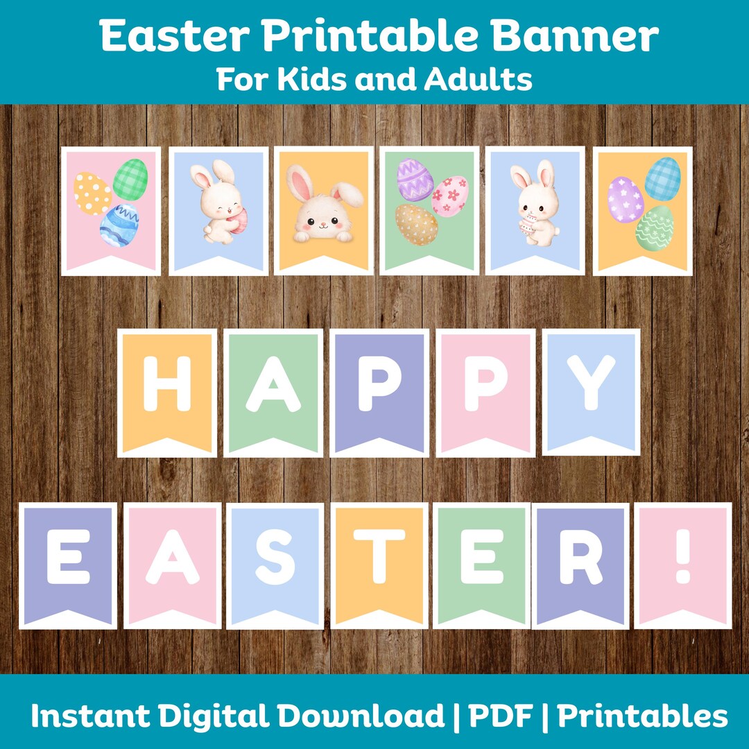 Easter Bunny Banner Printable, Happy Easter Pastel Garland, Bunny Decor ...
