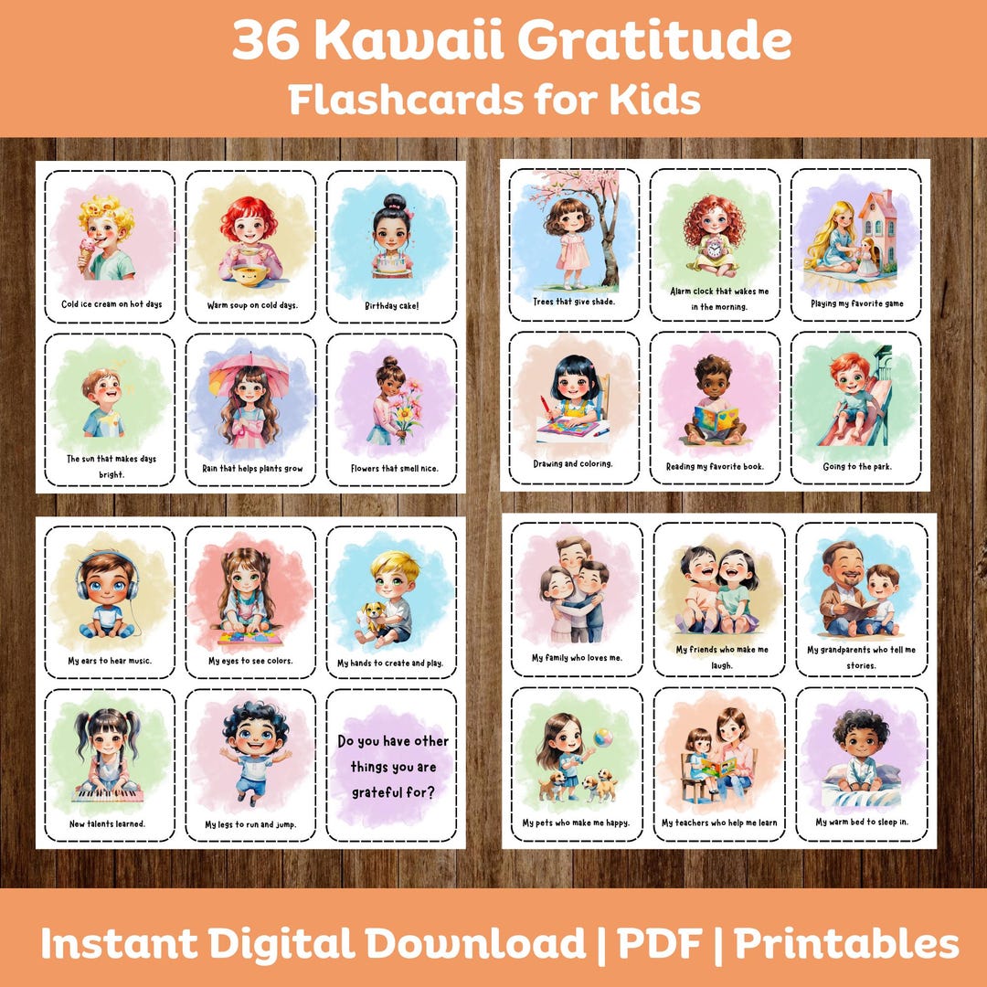 Pastel Printable Gratitude Cards for Kids, Cute Thankful Prompts ...