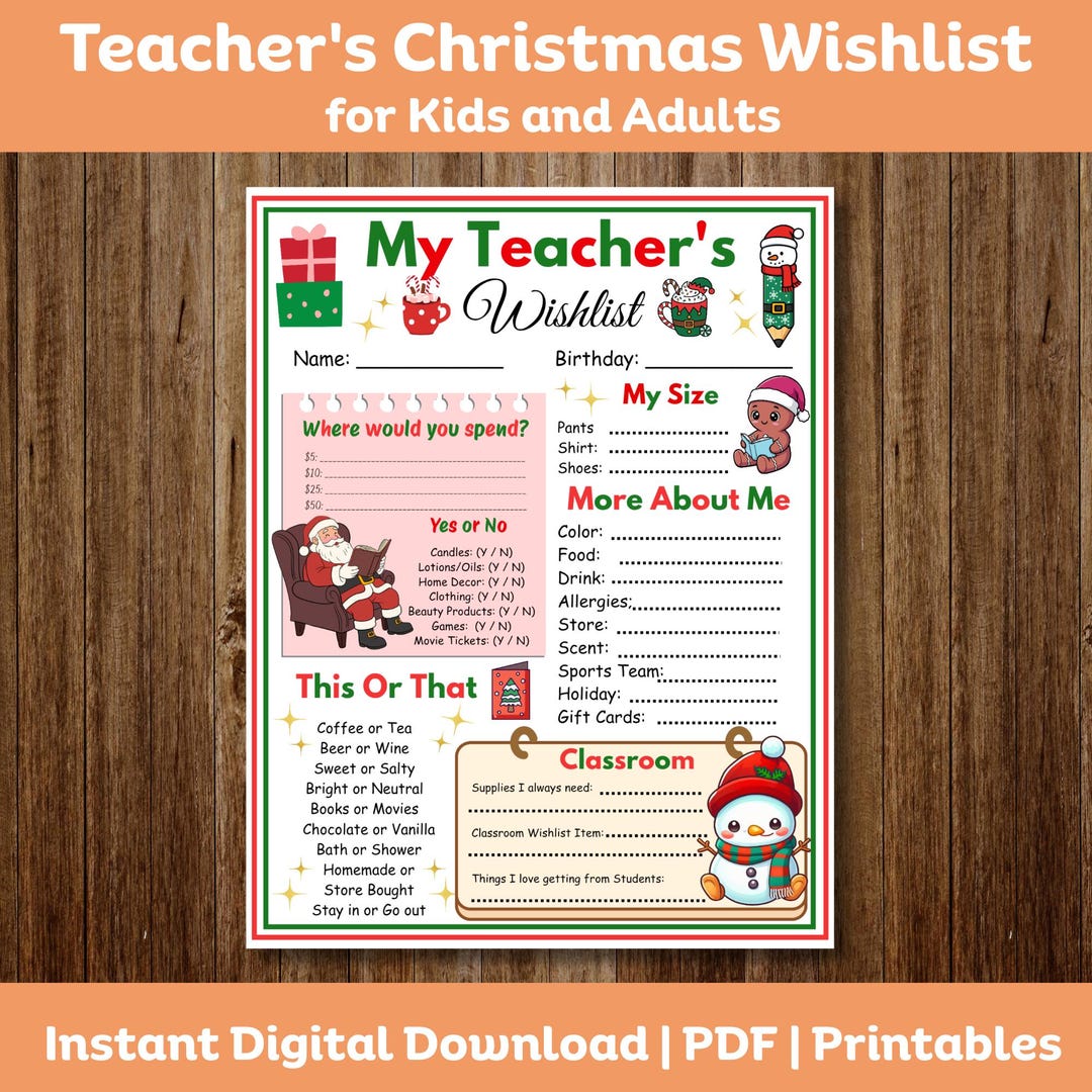 Teacher's Wishlist, Christmas Wish List, Teacher's Christmas Wish List ...