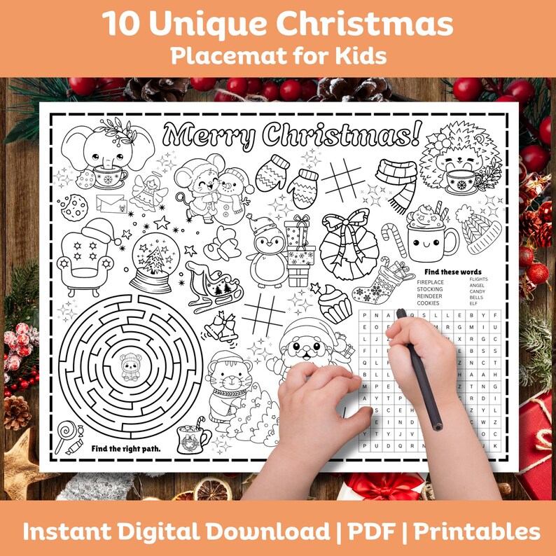 Christmas Activity Placemat, Christmas Coloring Placemat, Printable ...