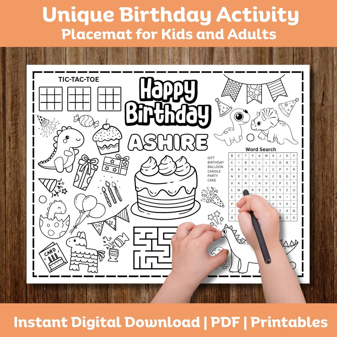 Custom Birthday Placemat Printable Kids Birthday Party Mat Birthday ...