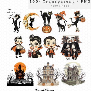 Vintage Halloween Clipart Bundle – 100 PNG Retro Ghosts, Witches ...