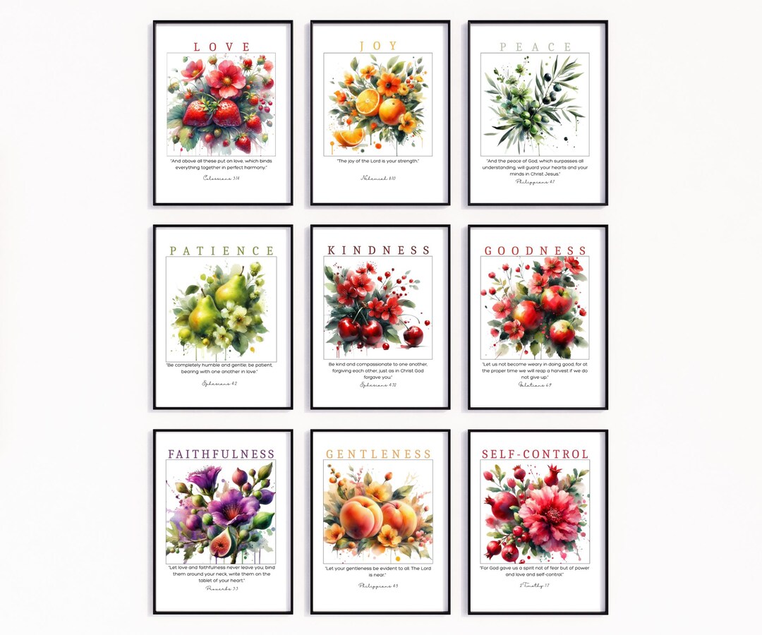 Fruit of the Spirit Watercolor Print Set: Christian Scripture Wall Art ...