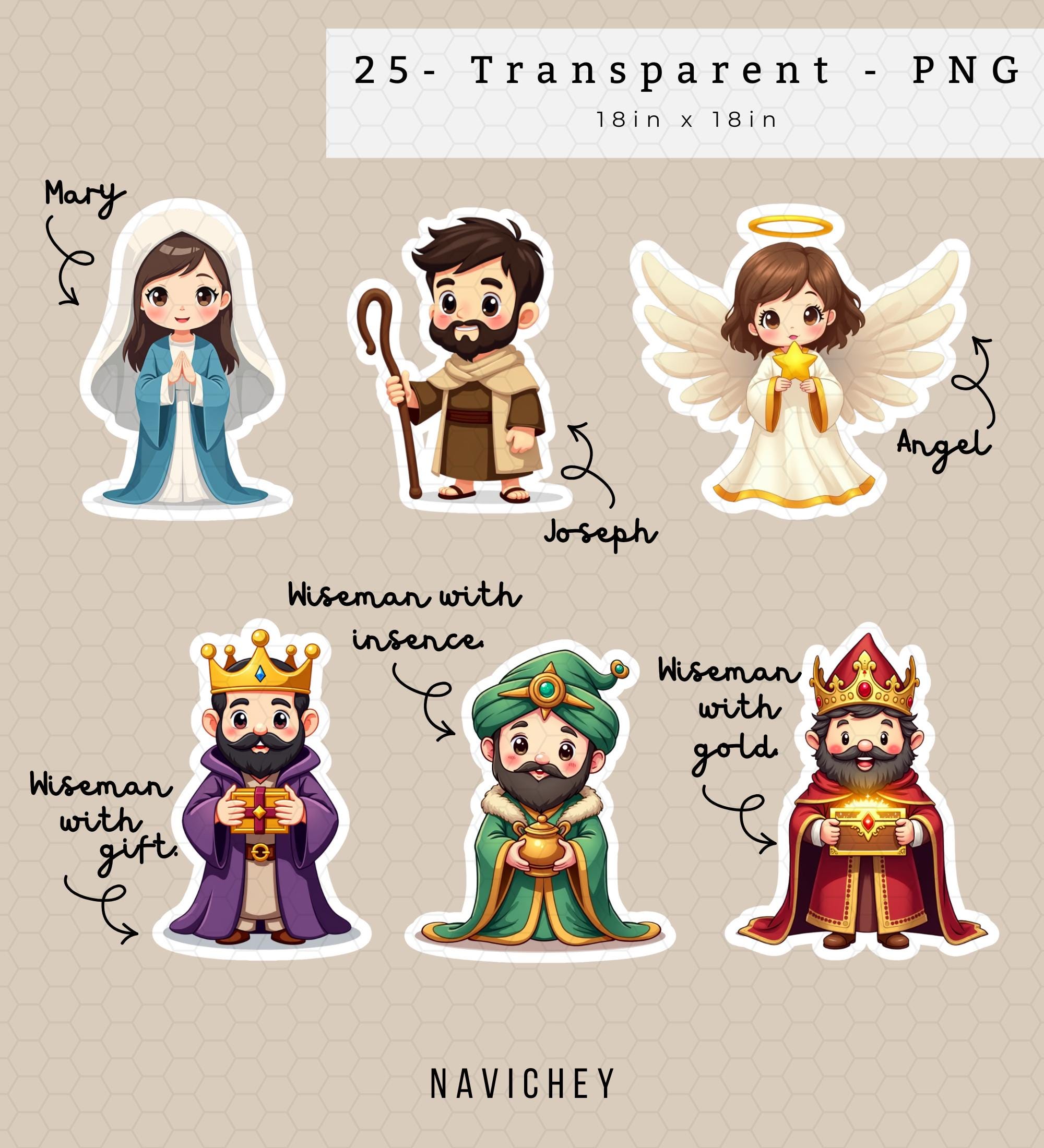 Nativity Clipart Set – Cute Christmas Jesus, Mary, Joseph, Animals – 25 ...