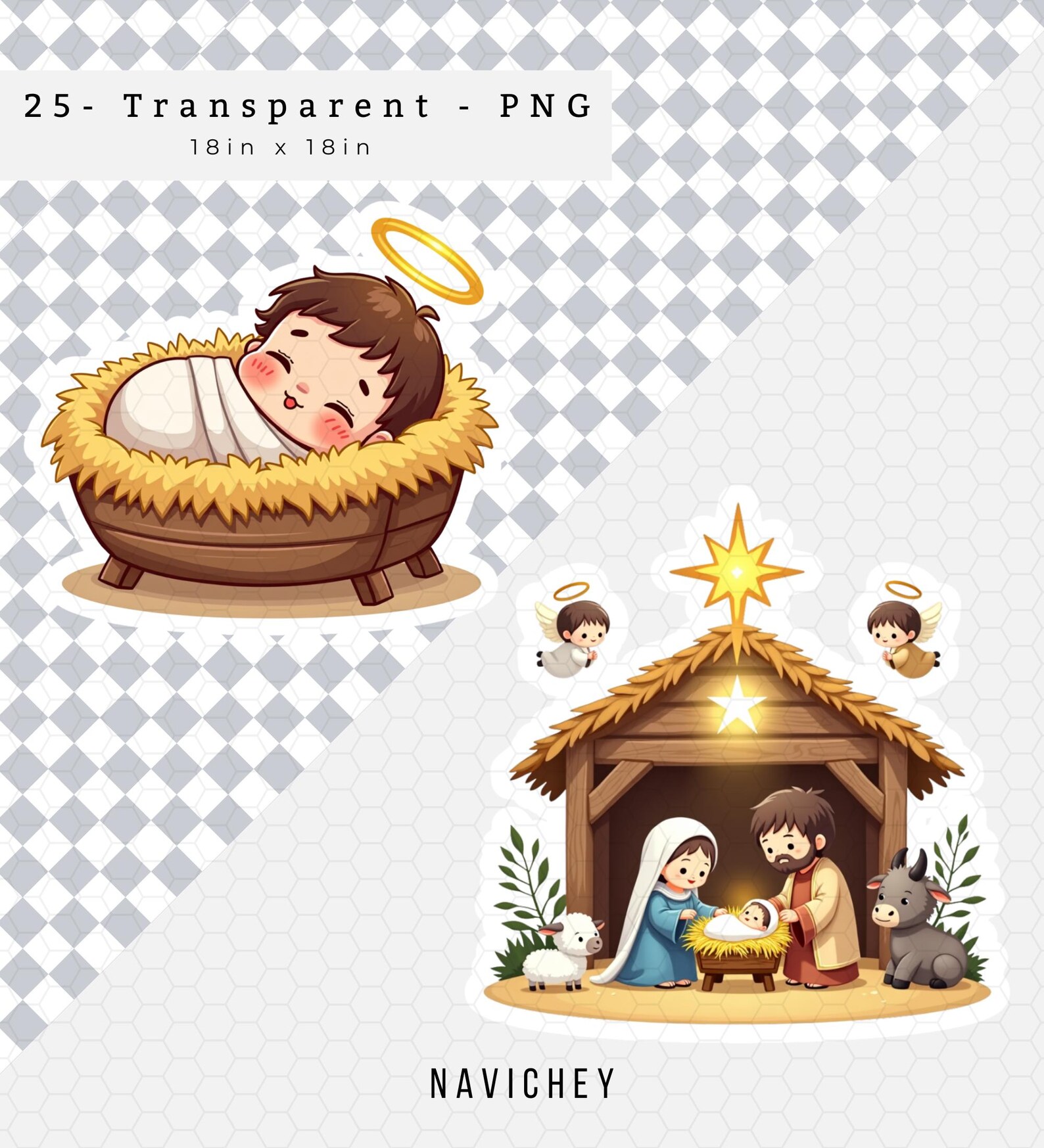 Nativity Clipart Set – Cute Christmas Jesus, Mary, Joseph, Animals – 25 ...