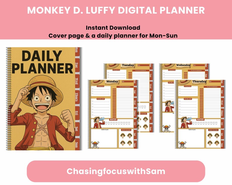 Monkey D. Luffy Daily Digital Planner | Anime One Piece Inspired ...