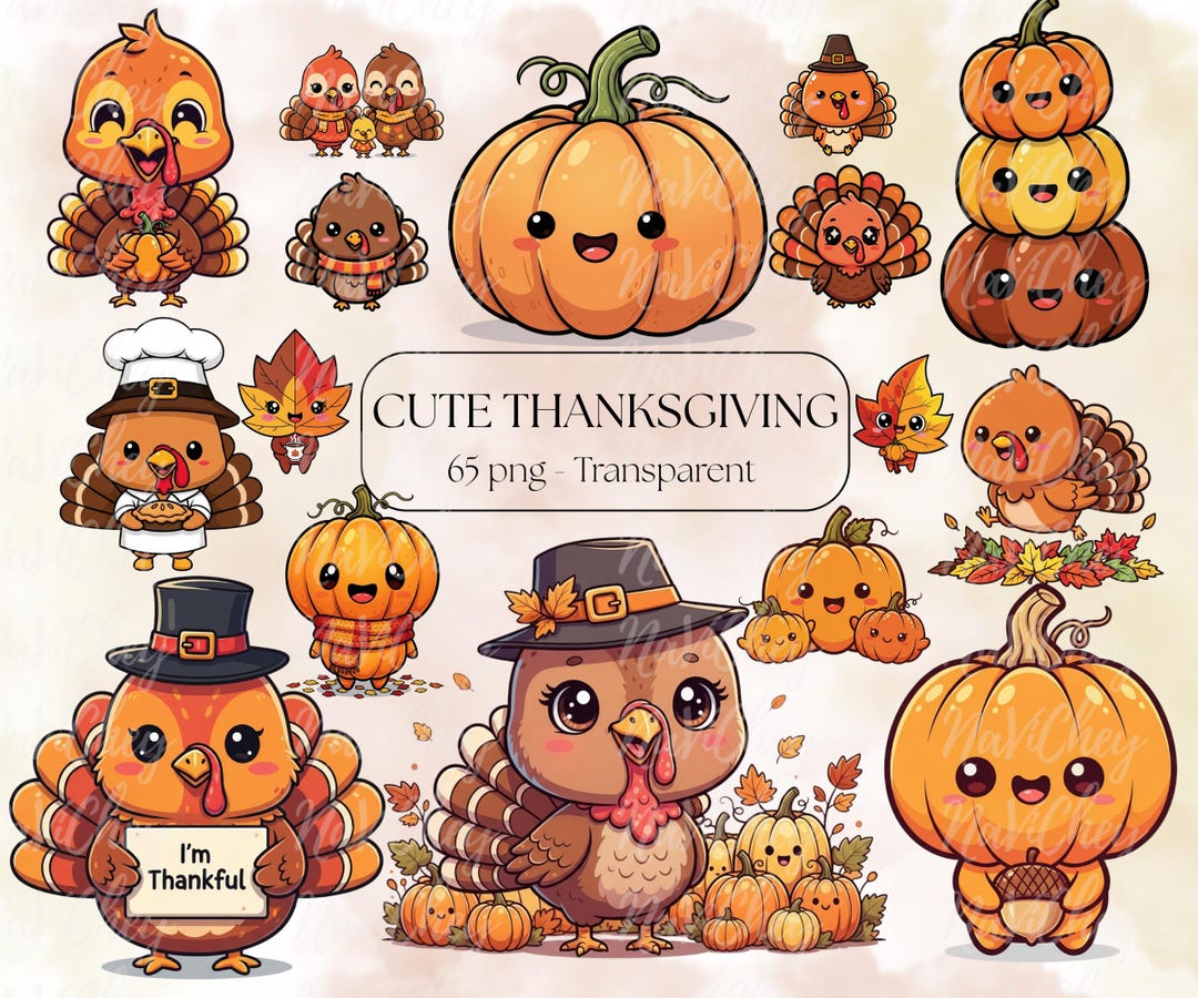 Adorable Thanksgiving Clip Art Set | Turkey, Pumpkin Pie, Fall Friends ...
