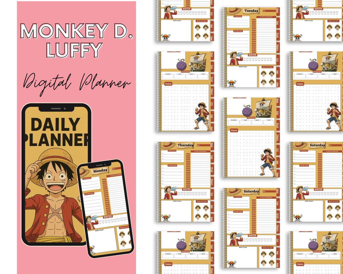 Monkey D. Luffy Daily Digital Planner | Anime One Piece Inspired ...