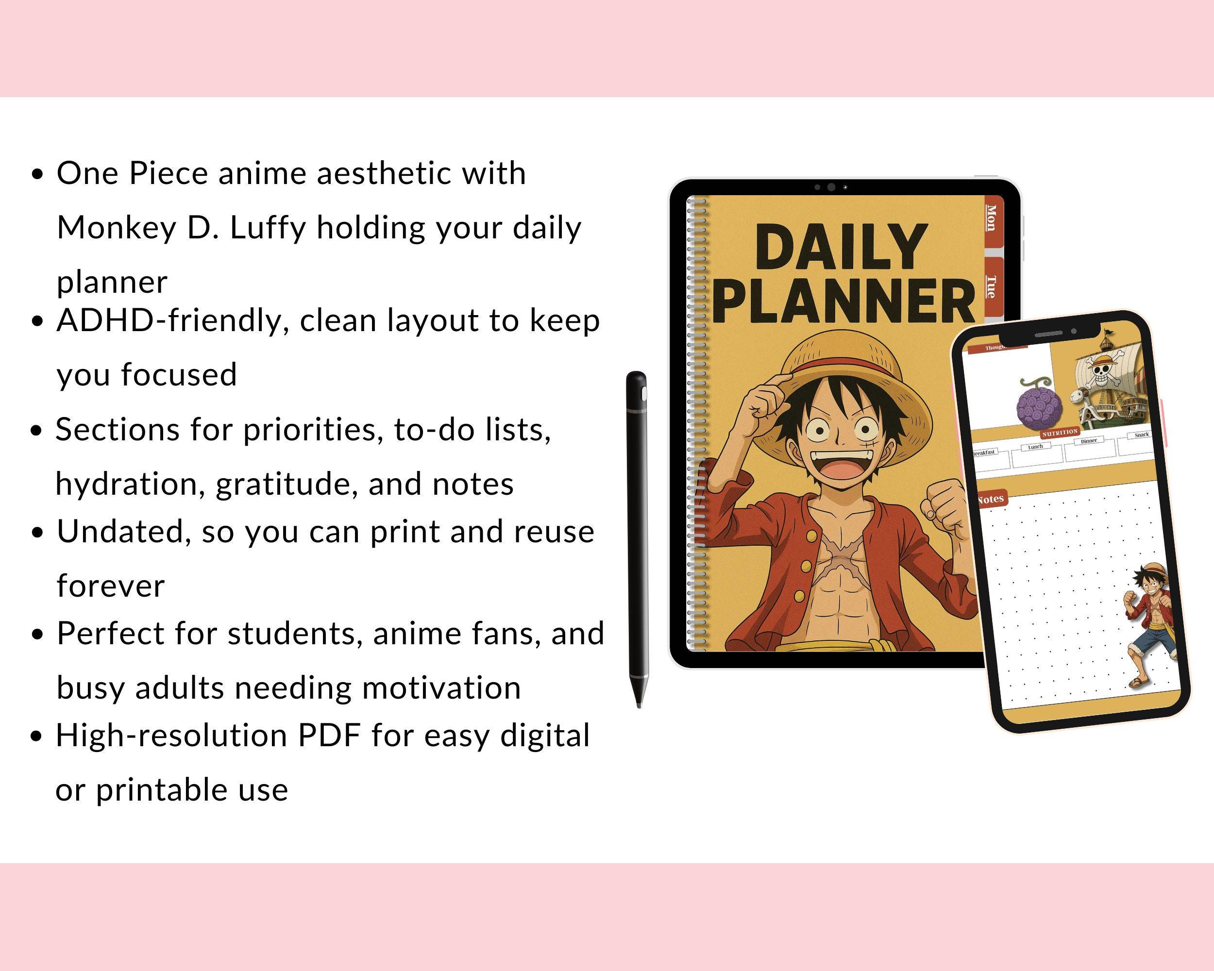 Monkey D. Luffy Daily Digital Planner | Anime One Piece Inspired ...