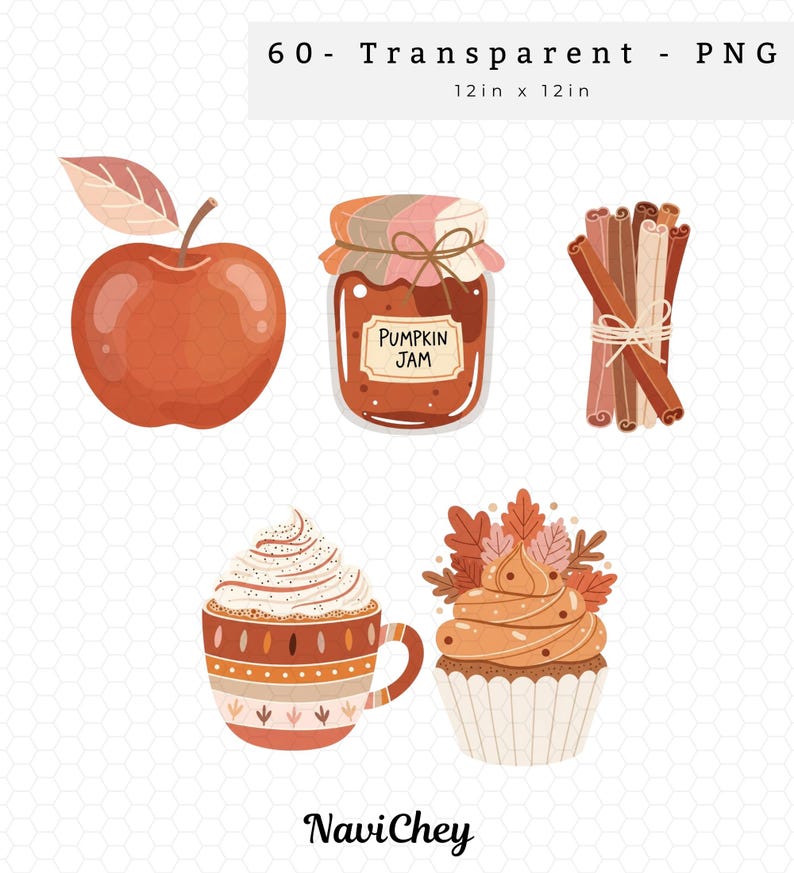 Cozy Autumn Clipart Set – 60 PNG Fall Doodles for Stickers ...