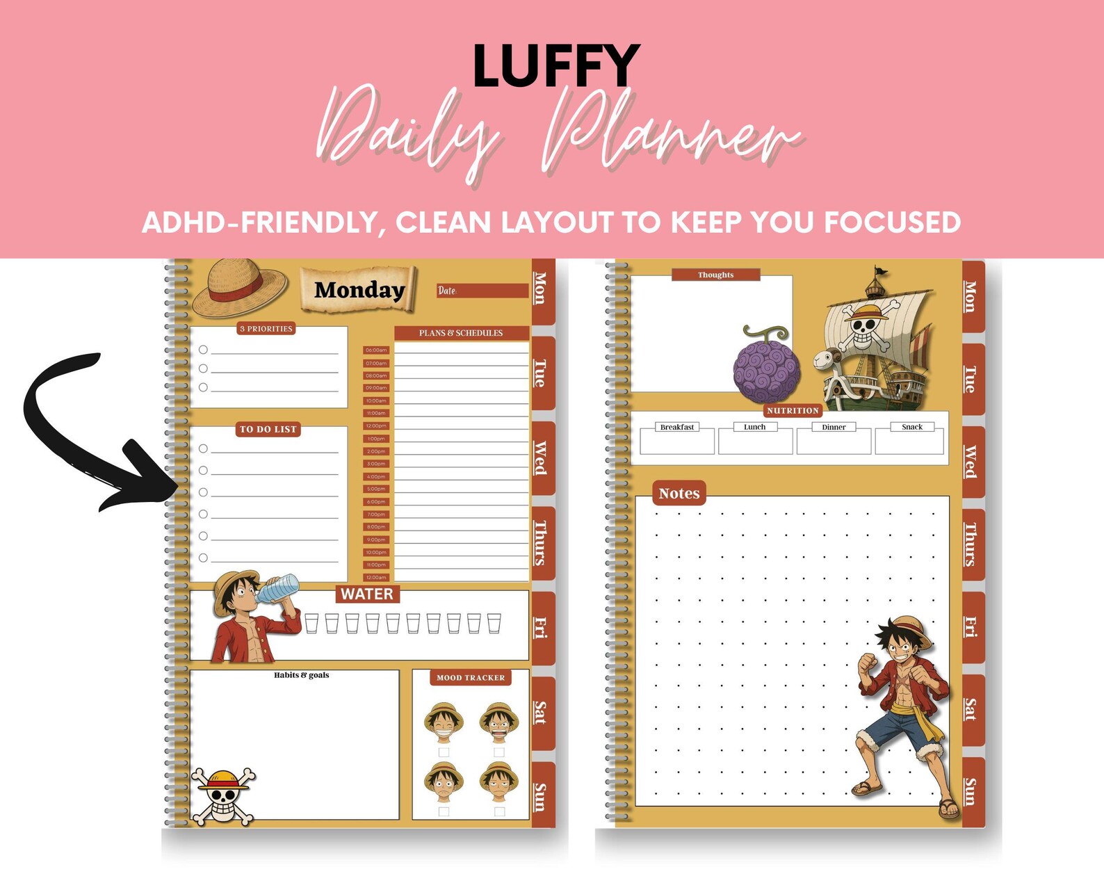 Monkey D. Luffy Daily Digital Planner | Anime One Piece Inspired ...