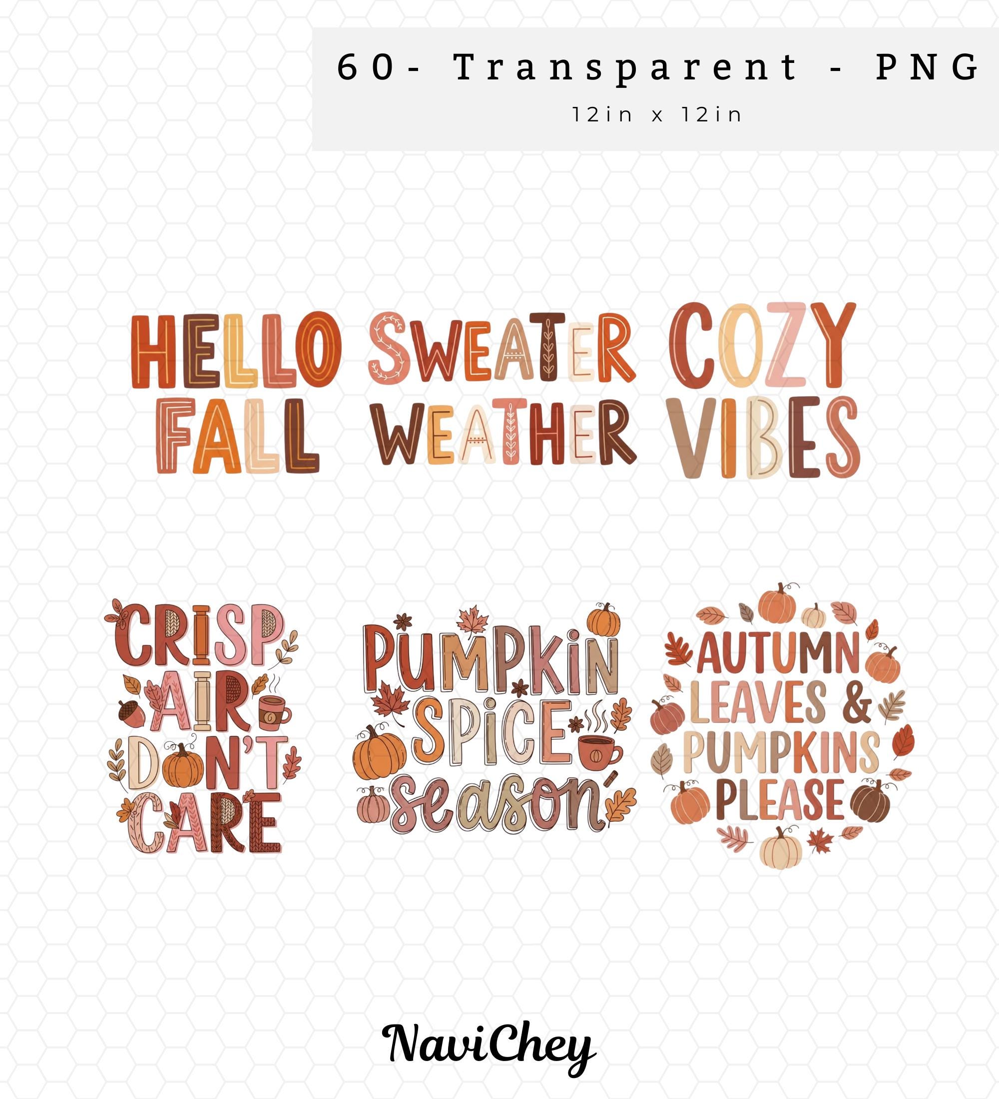 Cozy Autumn Clipart Set – 60 PNG Fall Doodles for Stickers ...