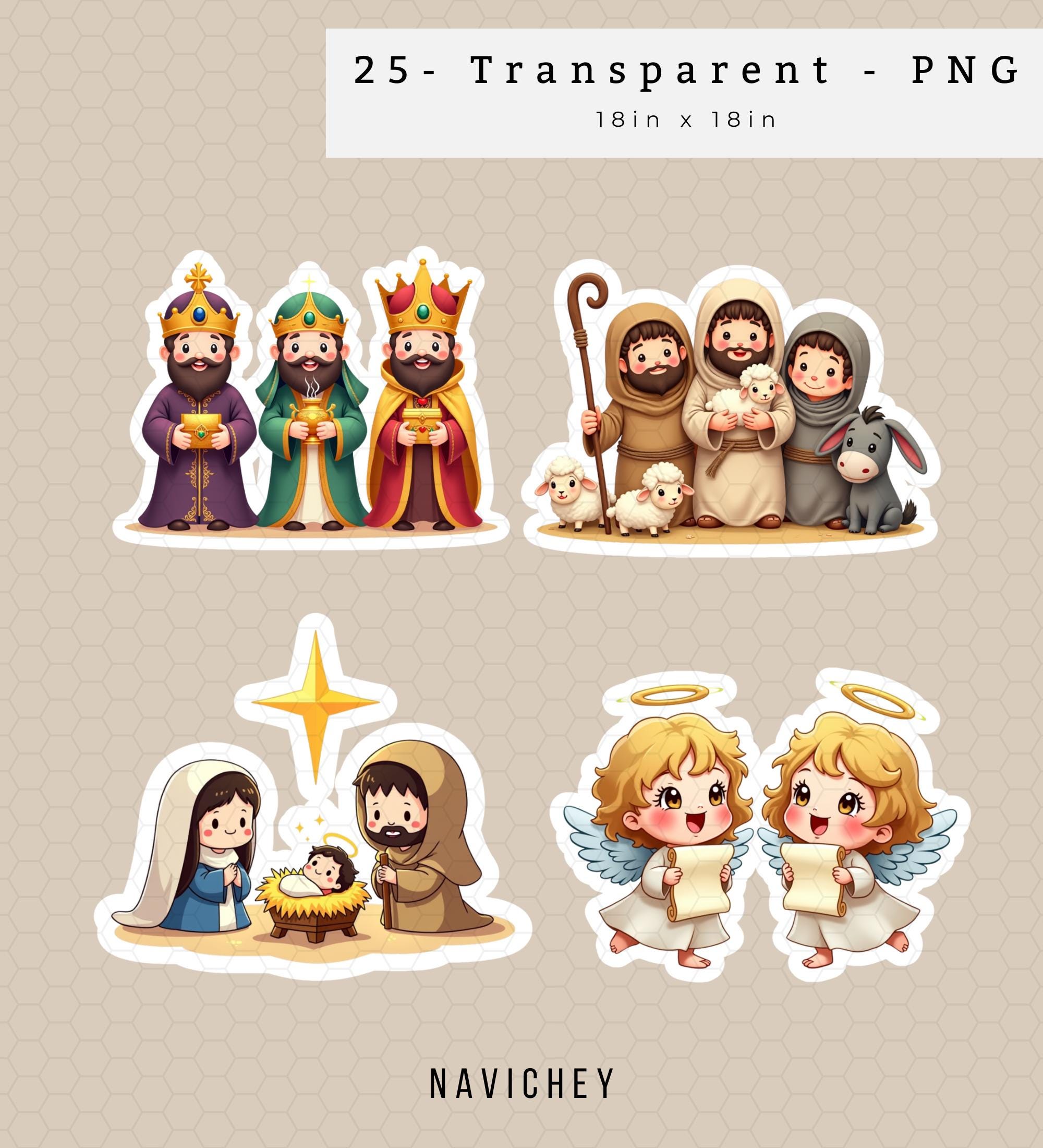Nativity Clipart Set – Cute Christmas Jesus, Mary, Joseph, Animals – 25 ...