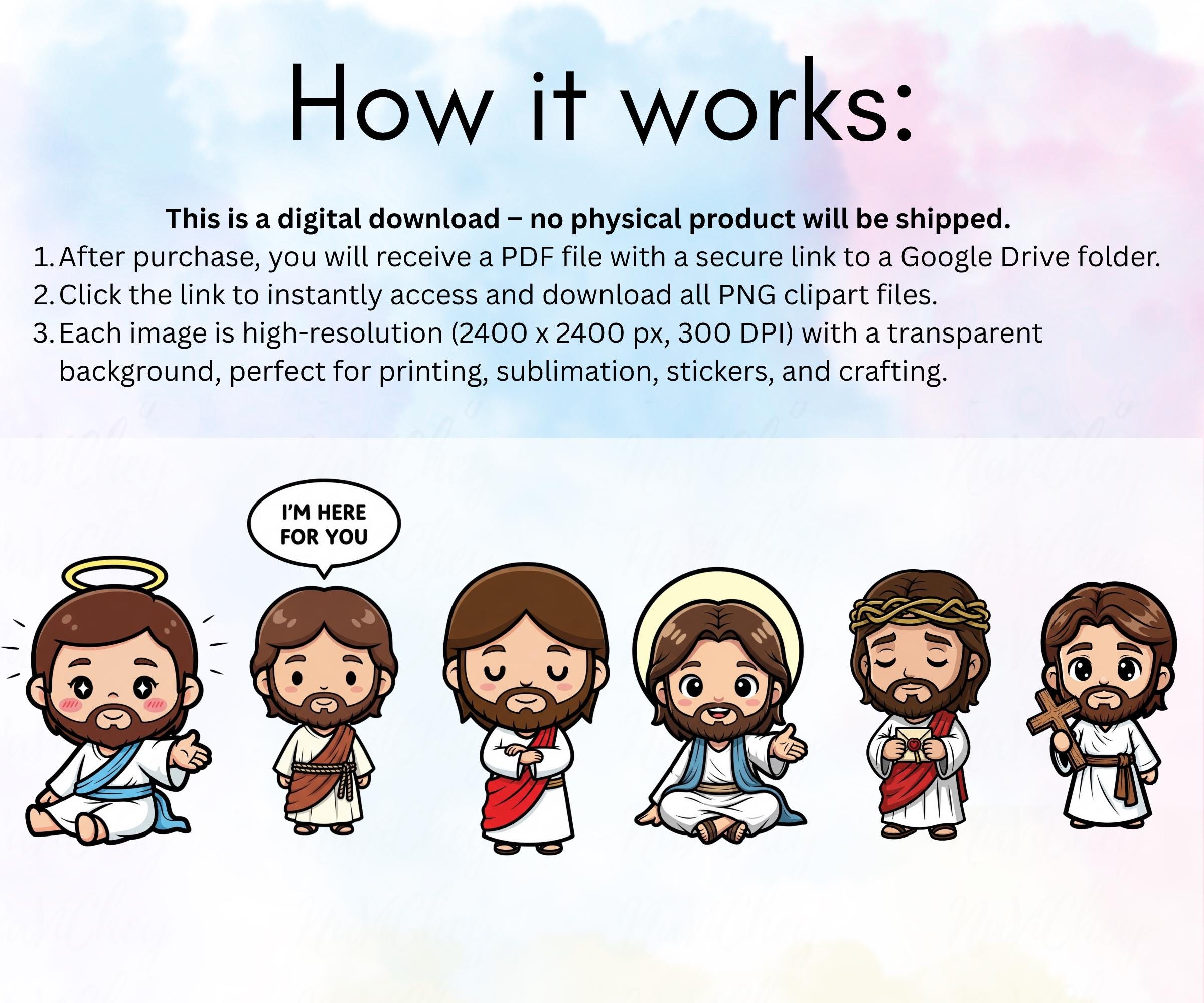 Kawaii Chibi Jesus Clip Art Bundle: Christian Pngs for Kids (digital ...