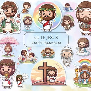 Kawaii Jesus Stickers Bundle: Pastel Chibi Christian Icons (PNG Digital ...