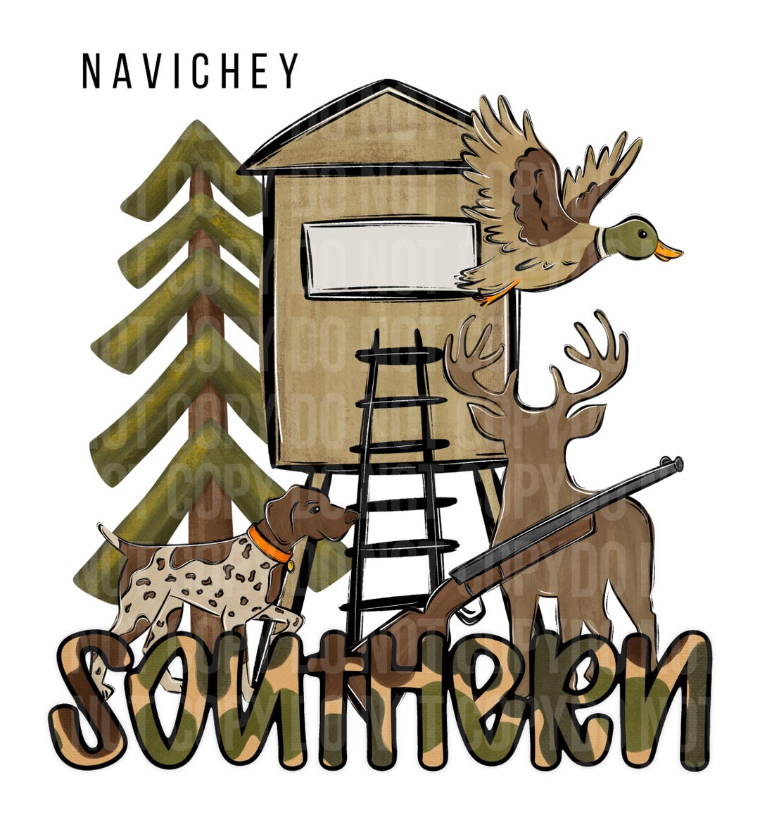 Southern Hunting PNG for Sublimation, Deer Duck Dog Tree Stand Country ...