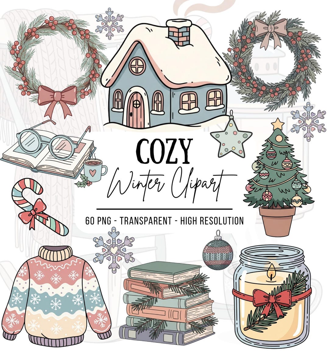Cozy Winter Clipart Set – Christmas PNG Bundle, Transparent Holiday ...