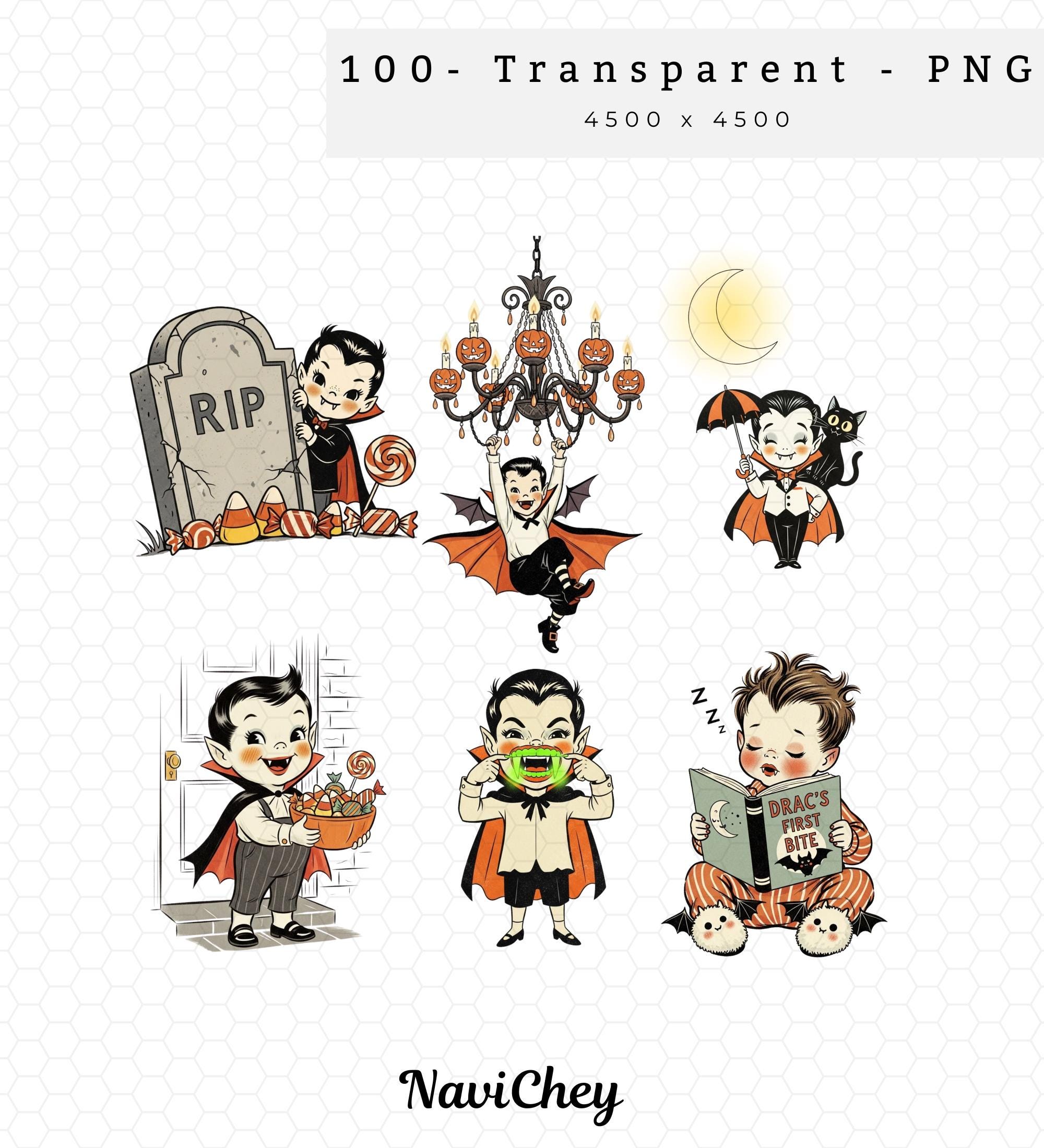 Vintage Halloween Clipart Bundle – 100 PNG Retro Ghosts, Witches ...