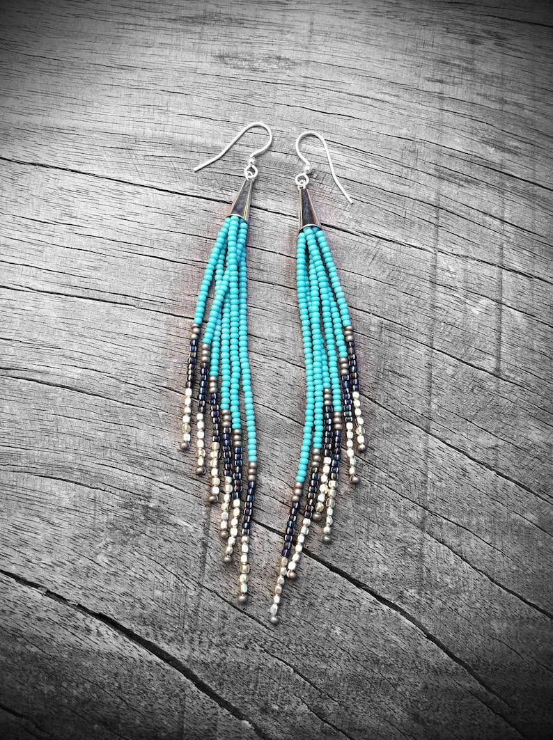 Beaded Fringe Earrings Seed Bead Earrings Native American Etsy