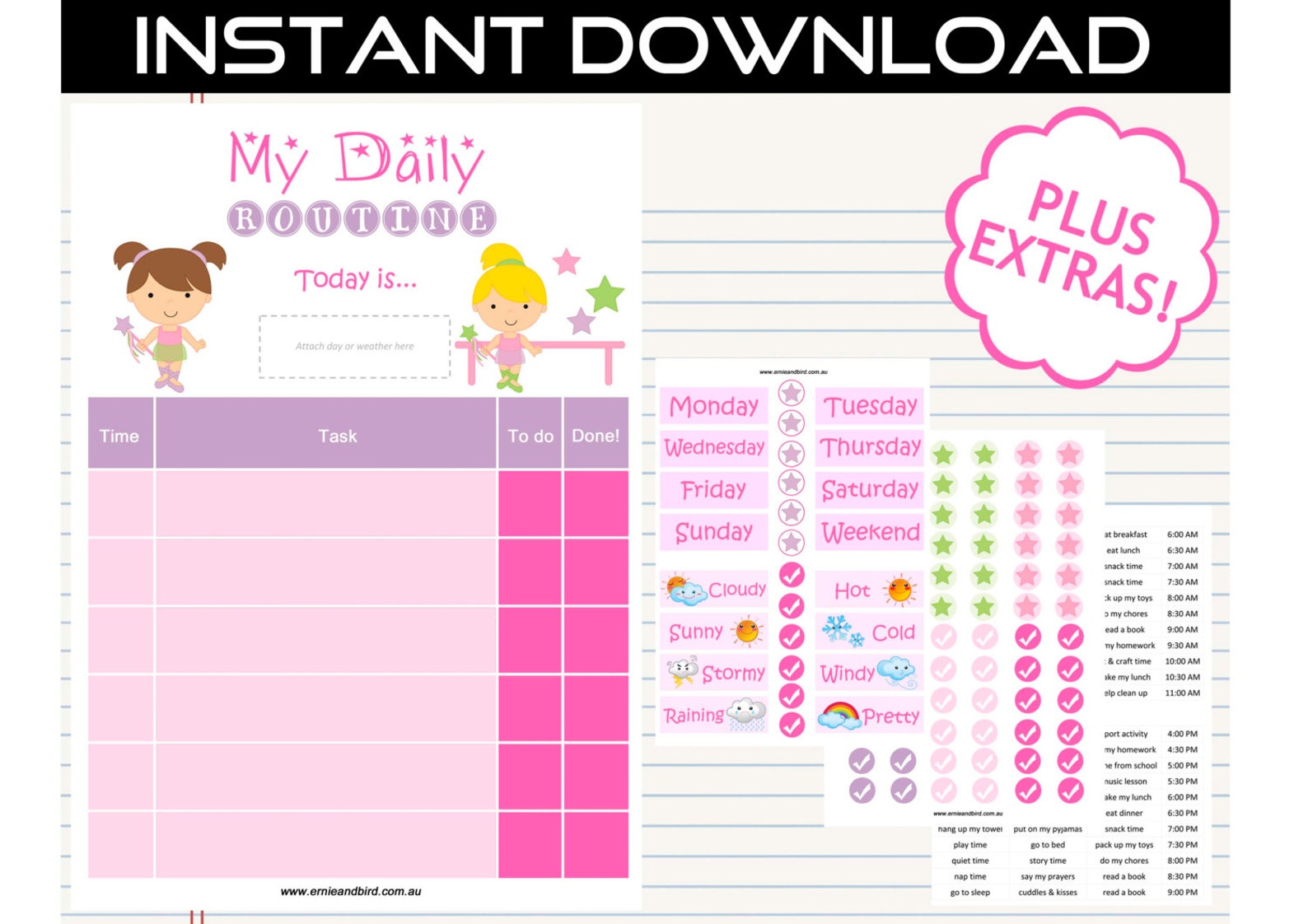 Printable Daily Routine Chart Digital Download Ballerina | Etsy Canada