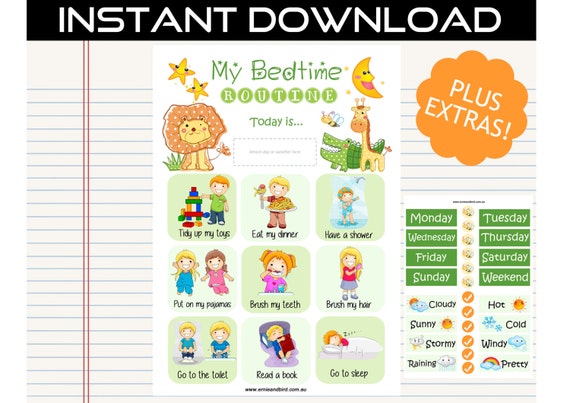 Printable Bedtime Routine Chart Digital Download Jungle | Etsy