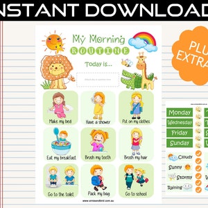 Printable Morning Routine Chart Digital Download Jungle by Ernie & Bird ...