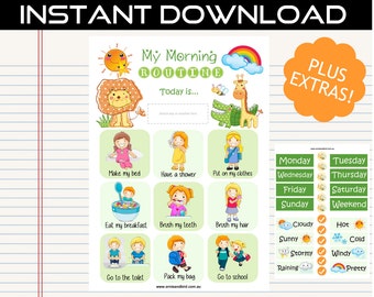 Printable Bedtime Routine Chart Digital Download Jungle Animals by ...