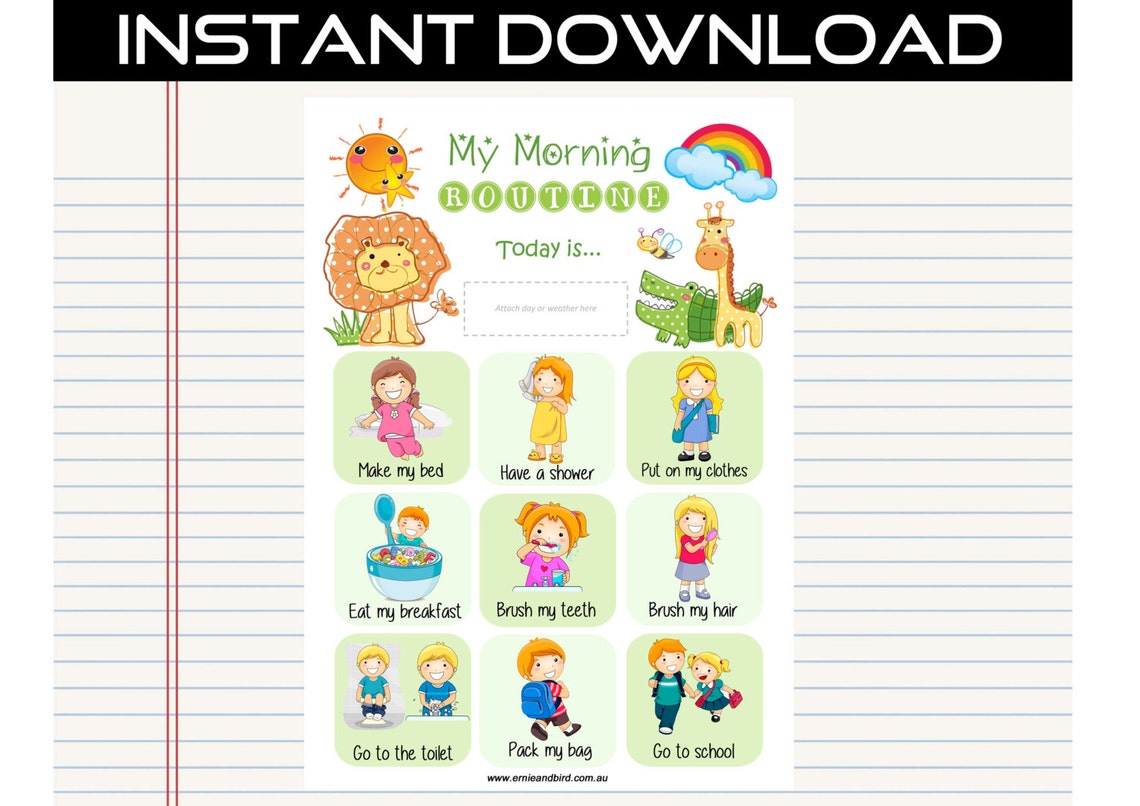 Printable Morning Routine Chart Digital Download Jungle by Ernie & Bird ...