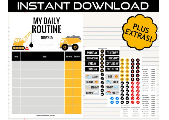 Printable Daily Routine Chart Digital Download Trucks - Etsy