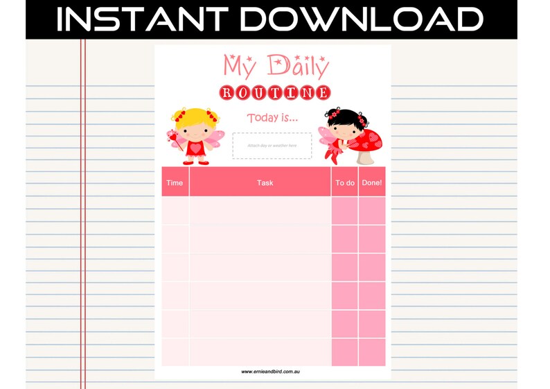 Printable Daily Routine Chart Digital Download Fairy Fairies by Ernie ...