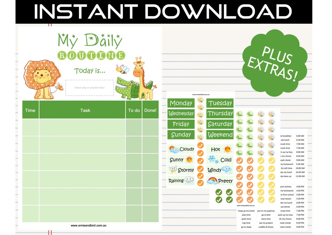 Printable Daily Routine Chart Digital Download Jungle Animals by Ernie ...