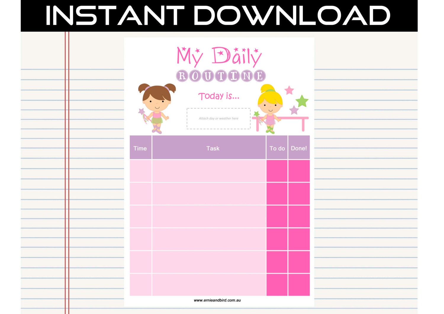 Printable Daily Routine Chart Digital Download Ballerina | Etsy Canada
