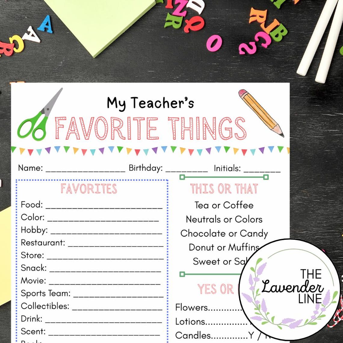 Teacher's Favorite Things, Printable, Instant Download, Teacher Gift ...