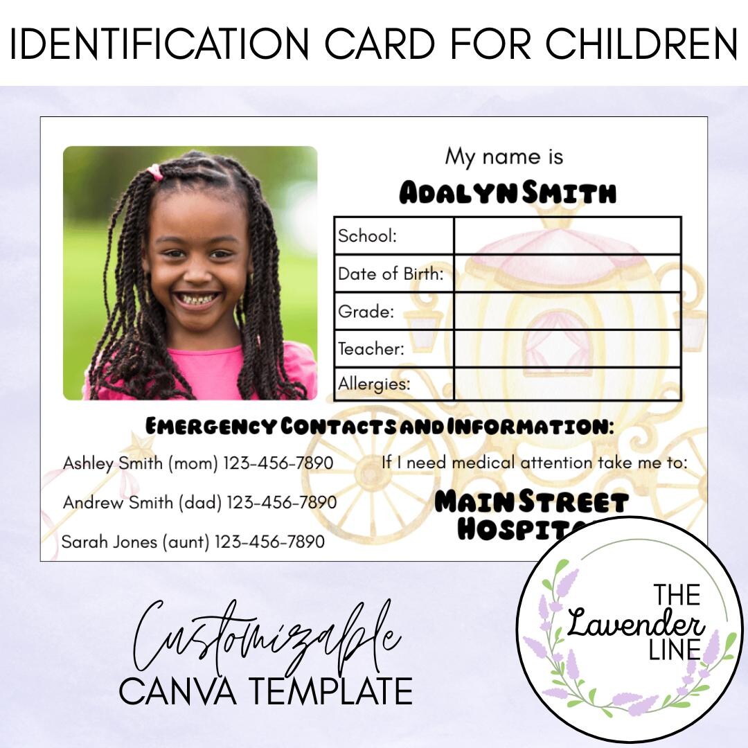 Identification Card for Children | Child ID Card | Emergency Contact ...