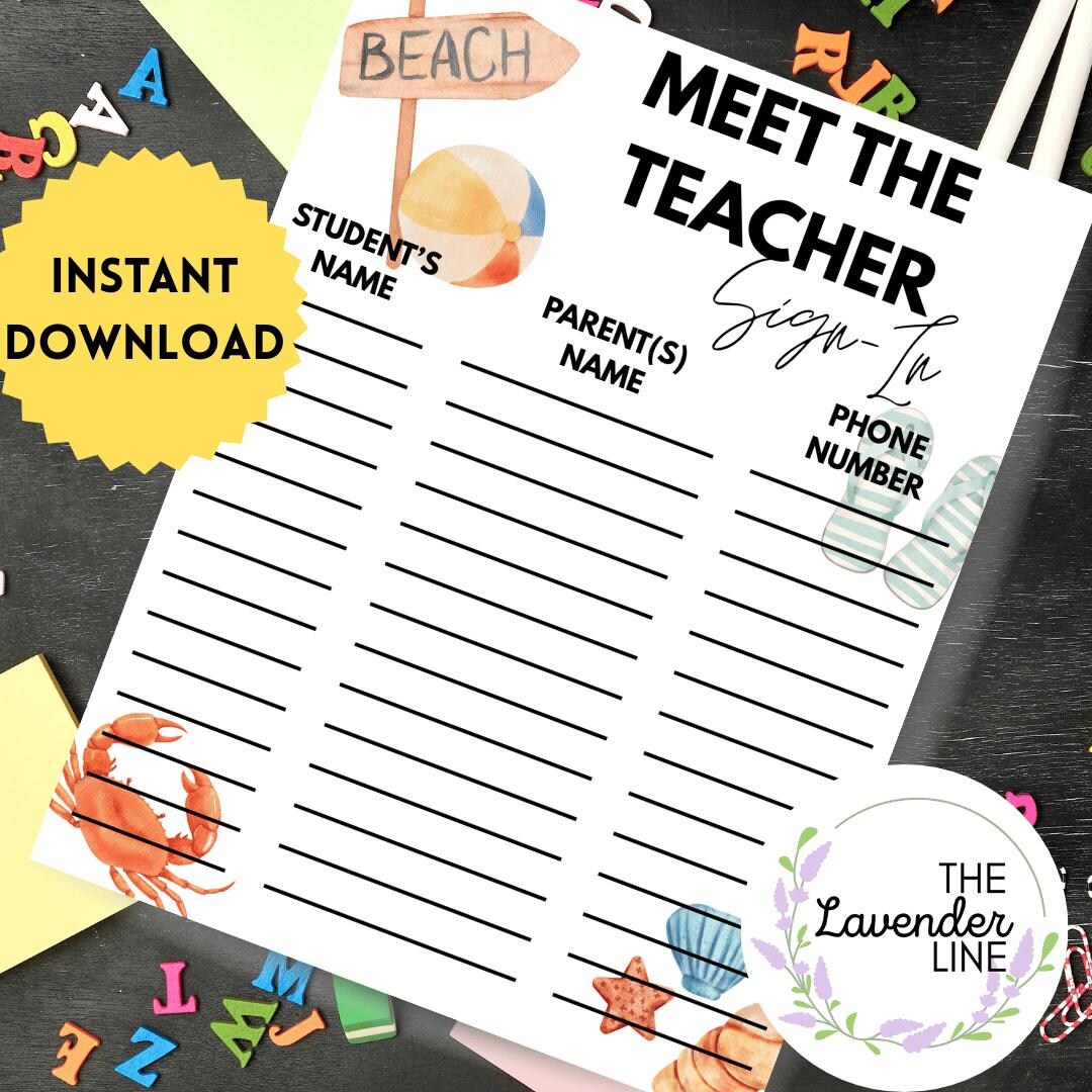 Meet the Teacher Sign-in Sheet, Back to School, Elementary School ...