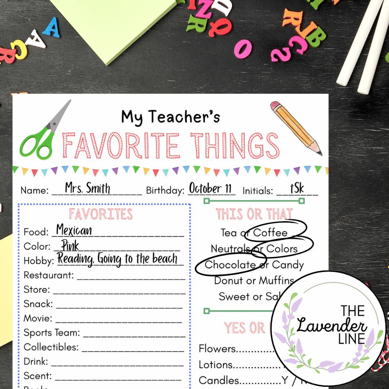 Teacher's Favorite Things, Printable, Instant Download, Teacher Gift ...