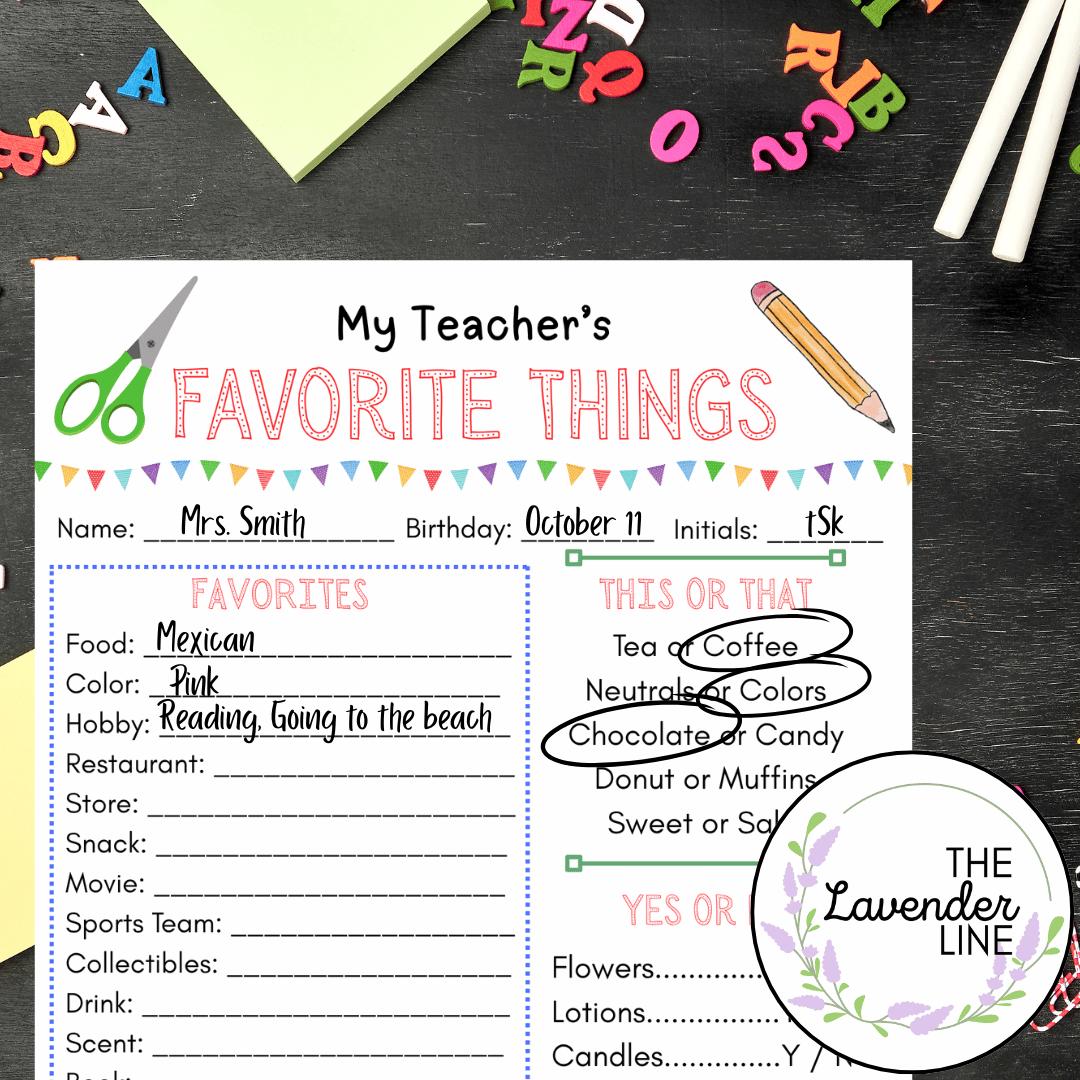 Teacher's Favorite Things, Printable, Instant Download, Teacher Gift ...