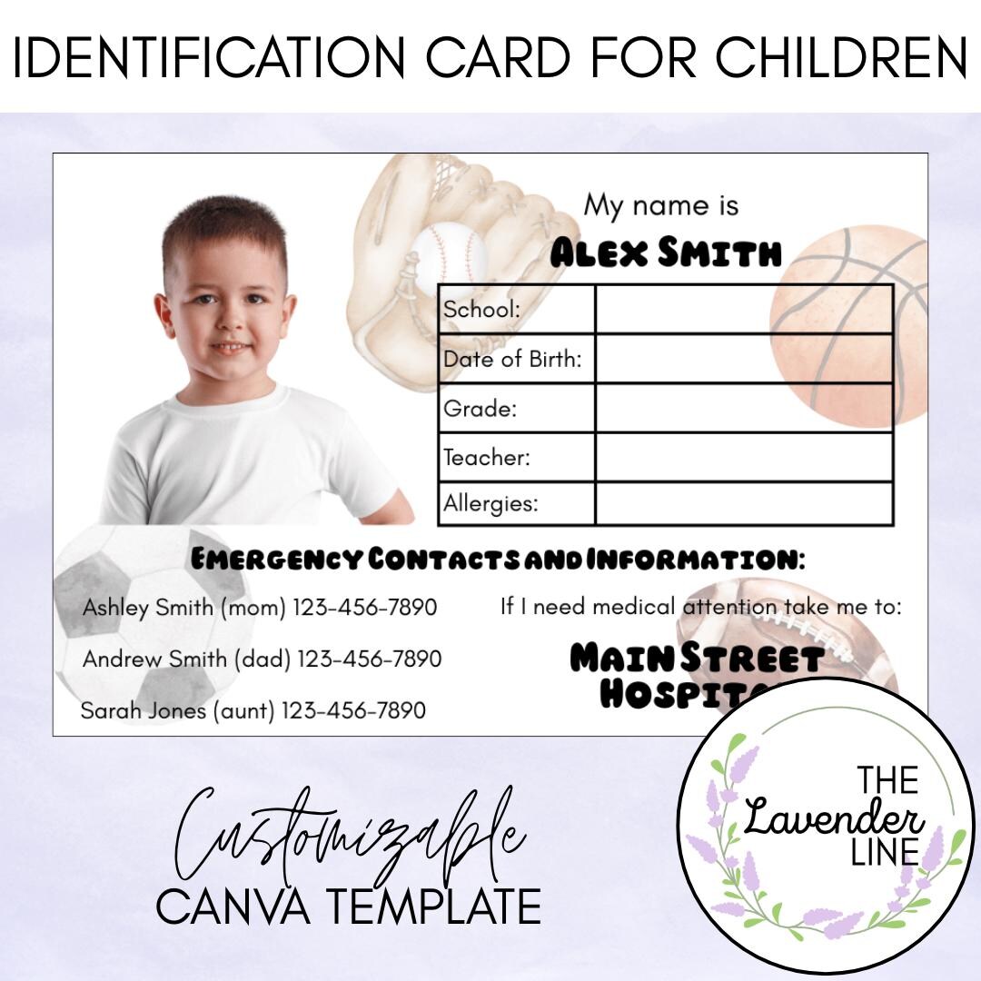Identification Card for Children | Child ID Card | Emergency Contact ...